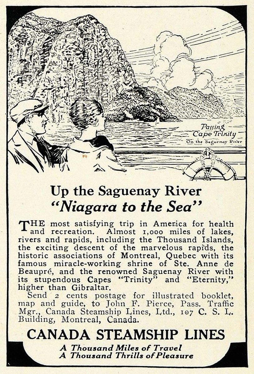 1921 Ad Canada Steamship Lines Cruise Cape Trinity Niagara Saguenay Ri ...