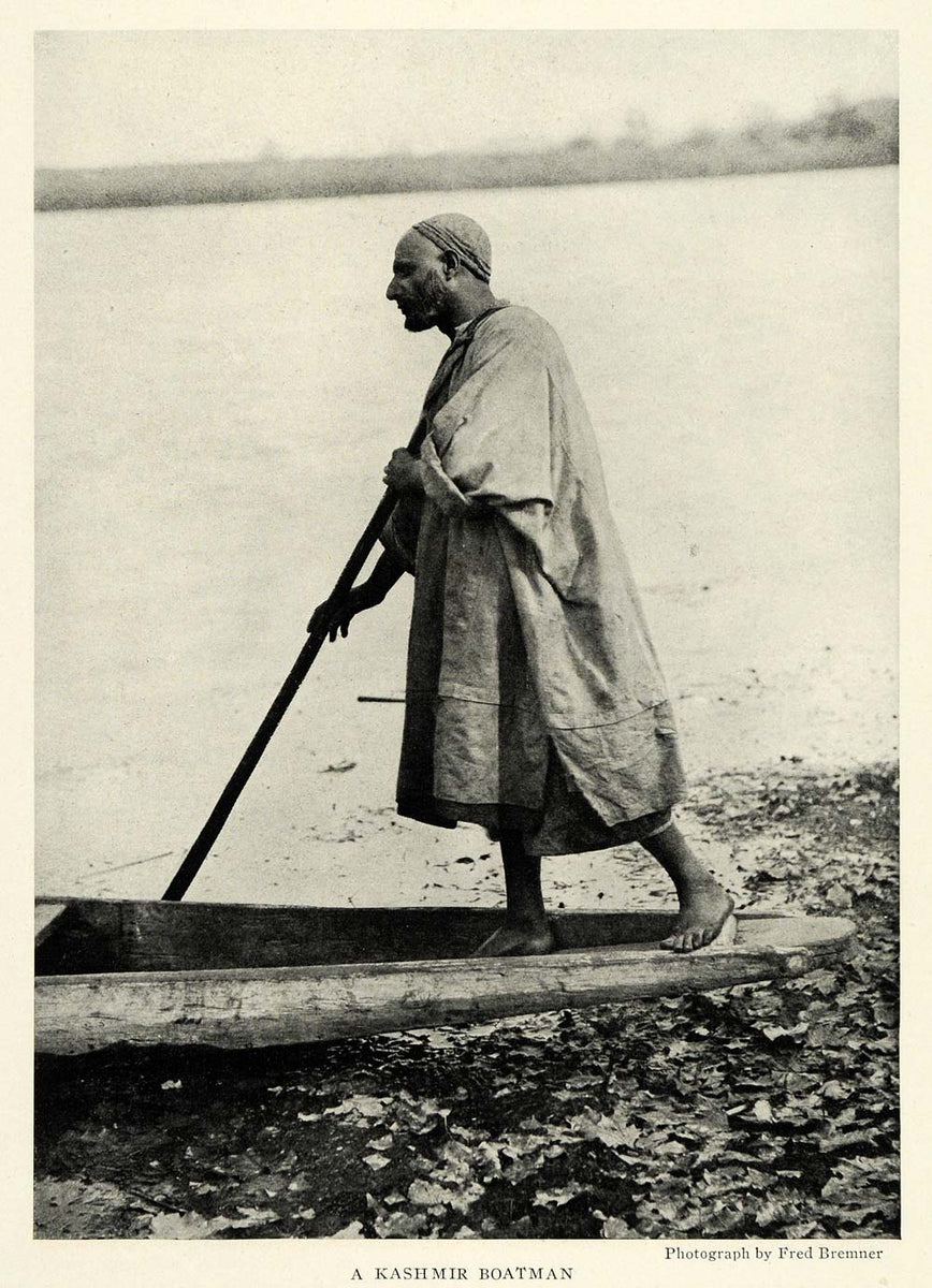 1921 Print Native Kashmir India Boatman Hanjis Fred Bremner Photograph ...
