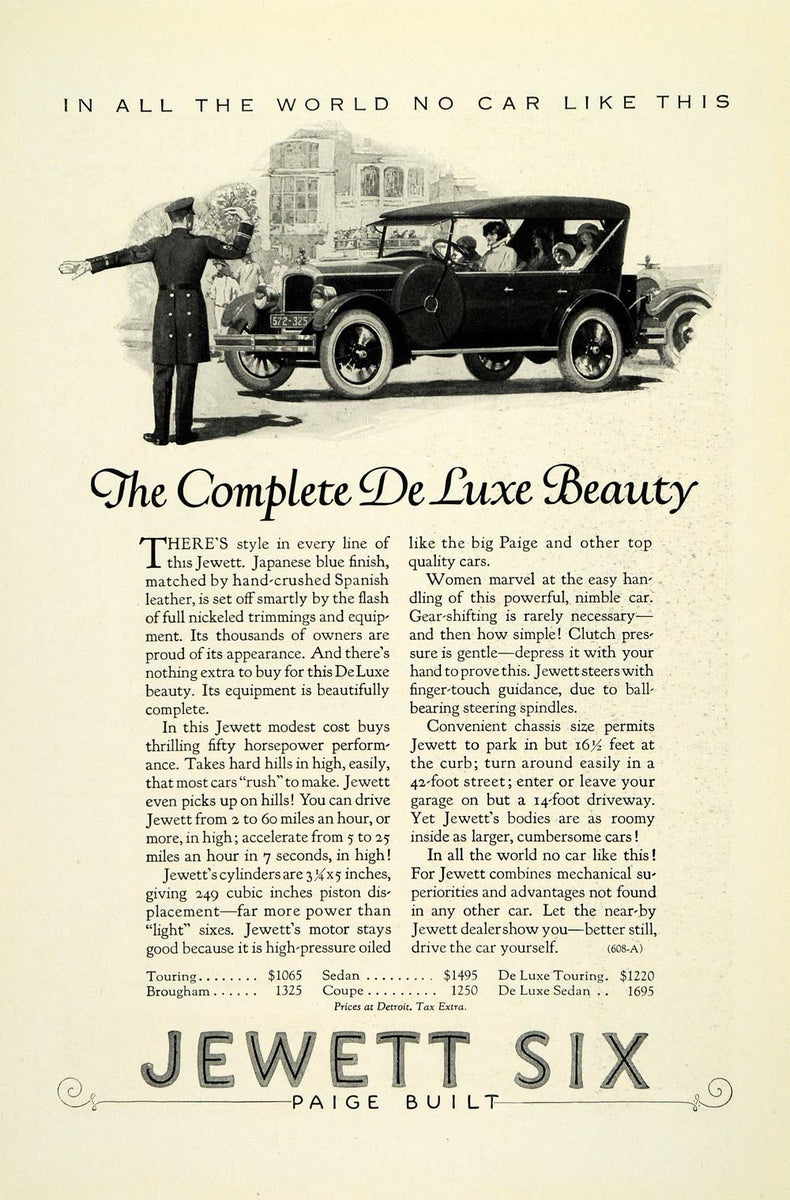 1924 Ad Antique Covered Convertible Jewett Six Models Brougham Touring ...