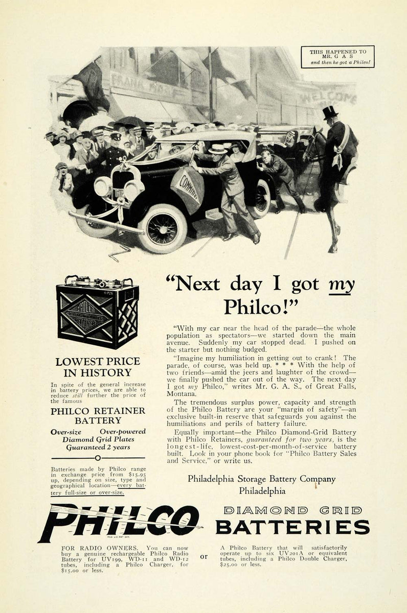 1924 Ad Philco Diamond Grid Batteries Philadelphia Storage Battery Ant ...