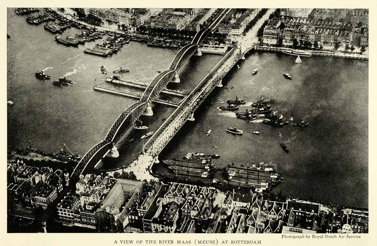 1925 Print Aerial Birds Eye View Mass Meuse River Rotterdam Holland NG ...