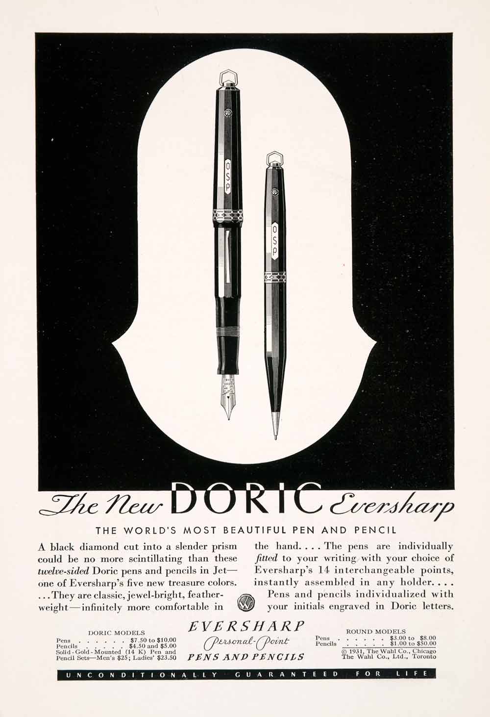 1931 Ad Wahl Doric Eversharp Fountain Pens Lead Pencils Writing Office ...