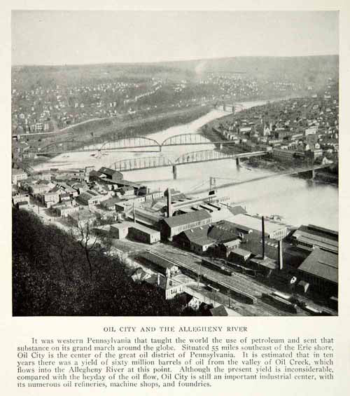 1919 Print Oil City Allegheny River Bridges Pennsylvania Cityscape Ima ...