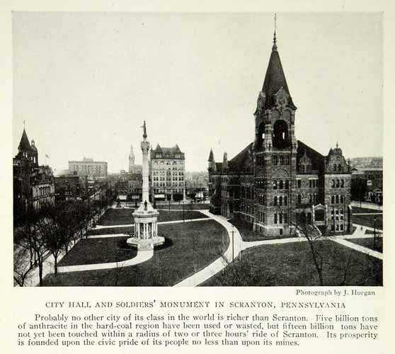 1919 Print Scranton Pennsylvania City Hall Soldiers Monument Cityscape ...