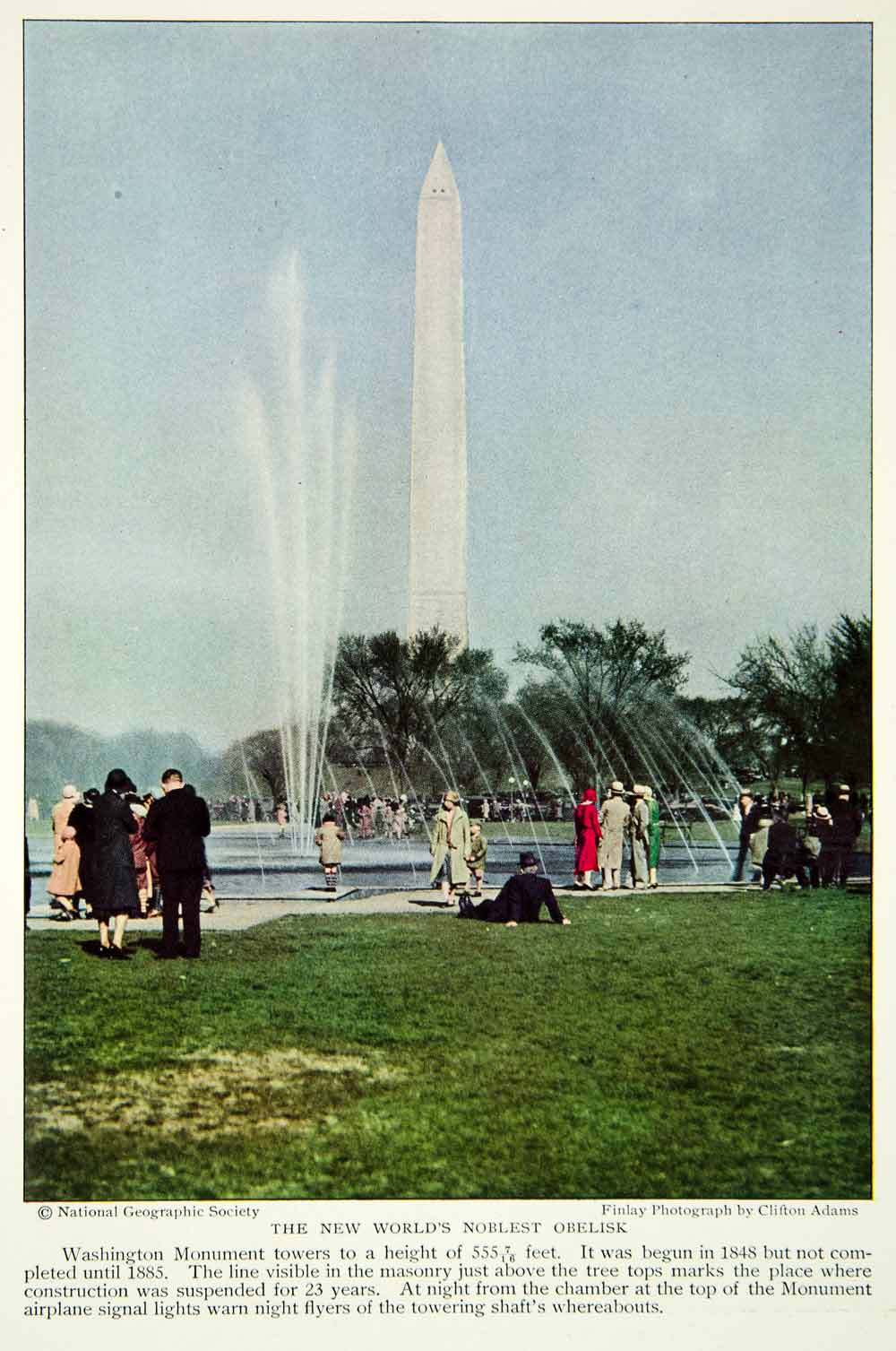 Top Of Washington Monument Dimensions 1931 Color Print Washington
