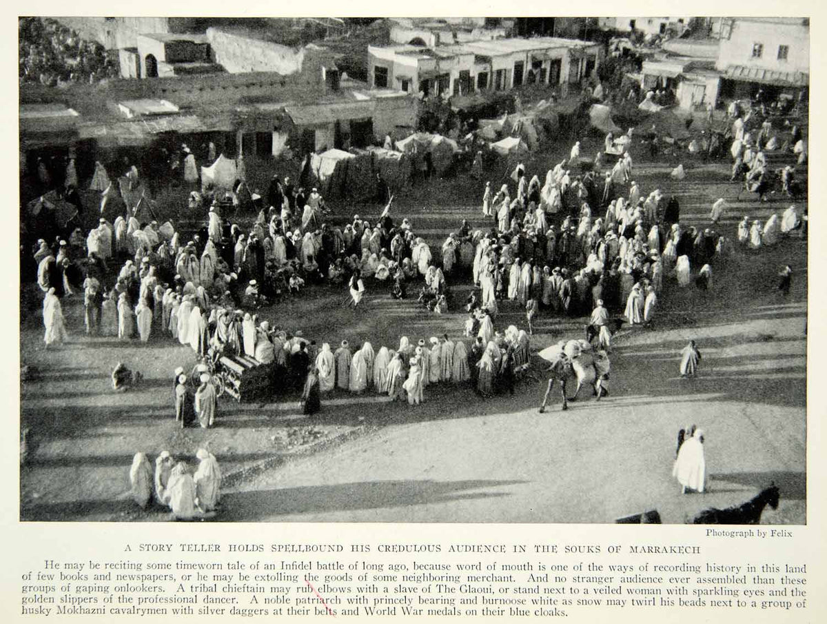 1932 Print Marrakech Morocco Marketplace Cityscape Crowd Historical Im ...