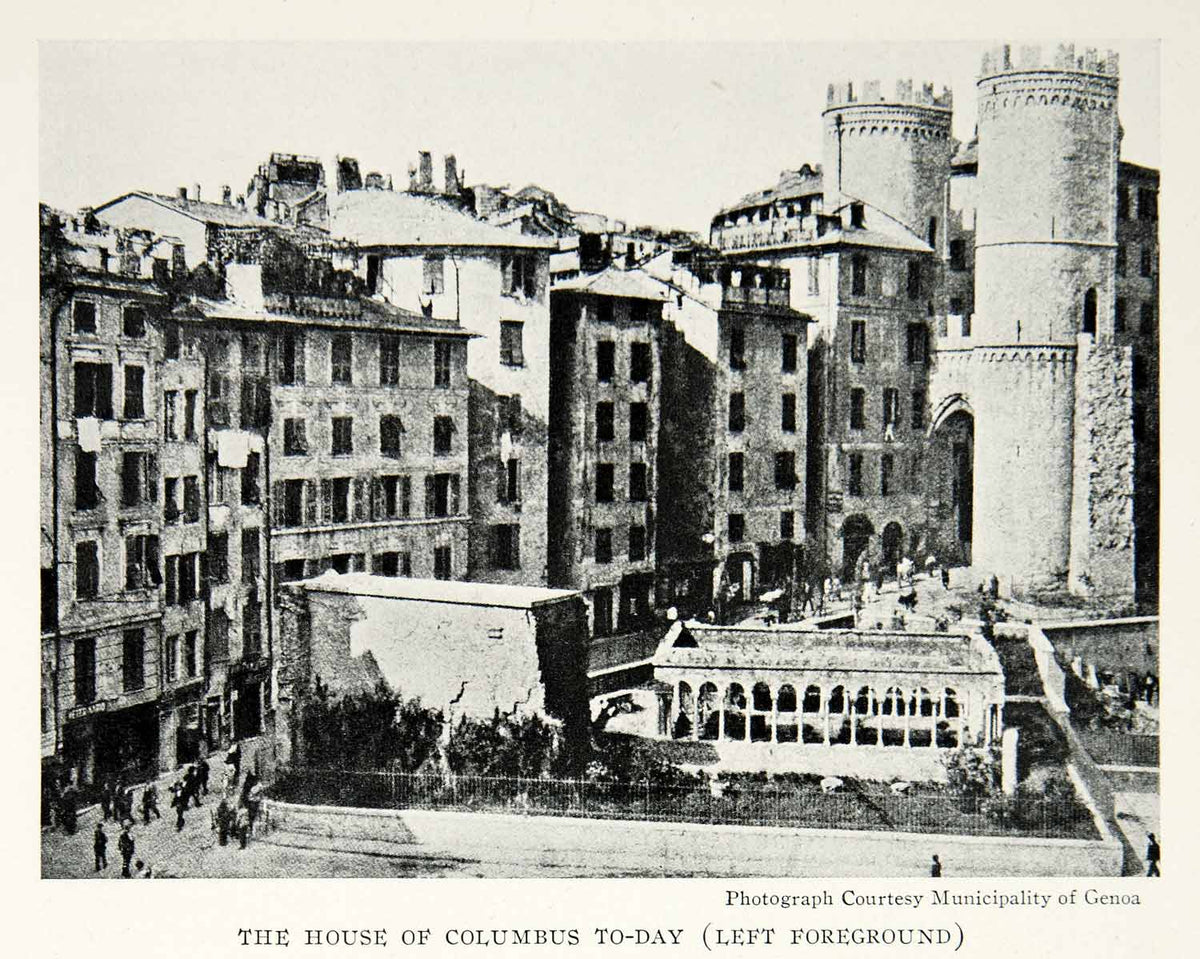 1928 Print Christopher Columbus House Genoa Italy Cityscape Architectu ...
