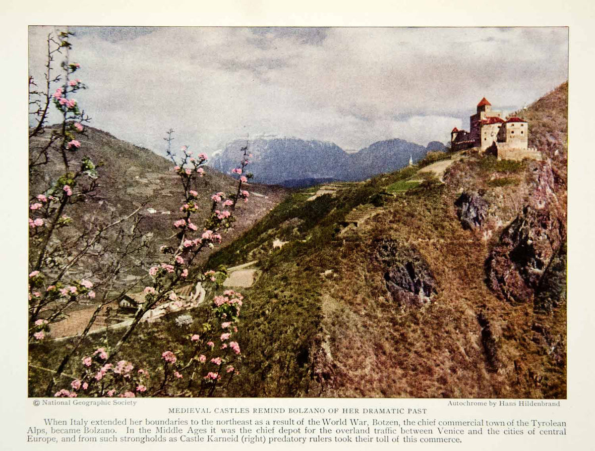 1928 Color Print Karneid Castle Italy Bolzano Fortress Structure Medie ...
