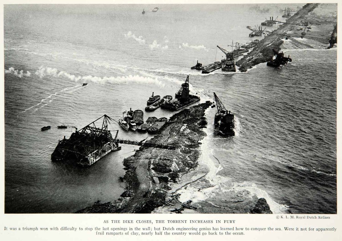 1933 Print Dutch Netherlands Dike Construction Ocean Historical Image ...