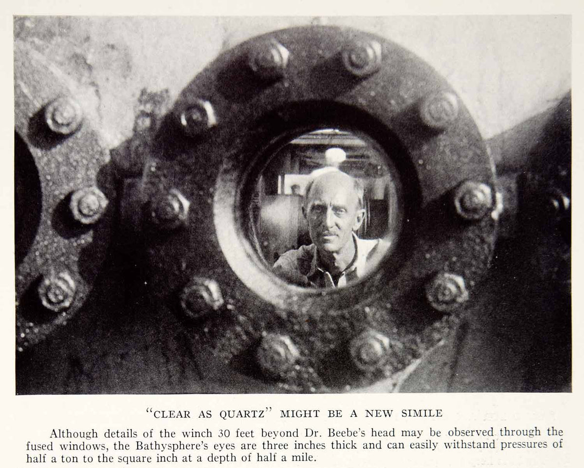 1934 Print Dr. Beebe Bathysphere Dive Submarine Quartz Windows Portrai ...