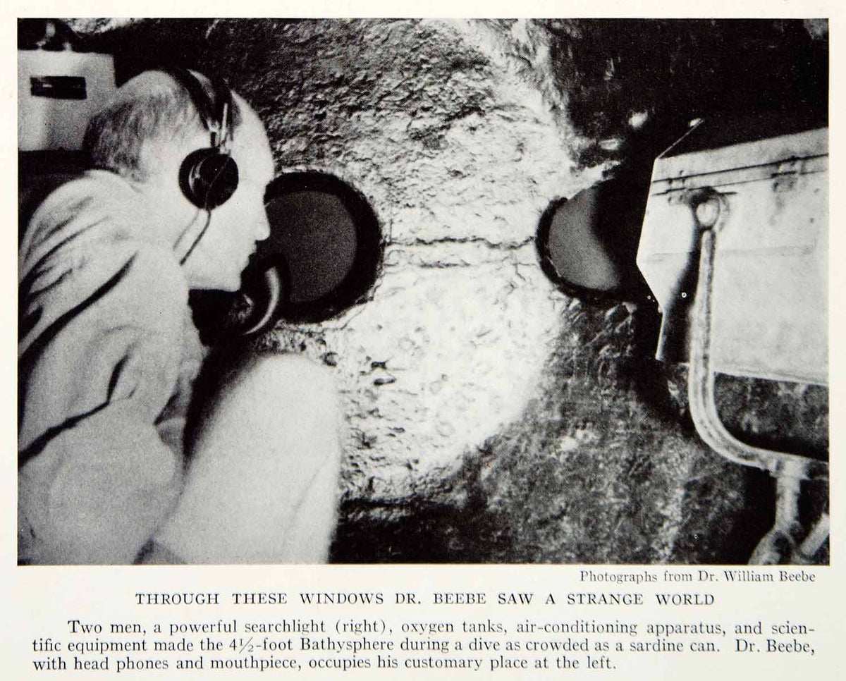 1934 Print Dr Beebe Bathysphere Dive Submarine Science Research Underw ...