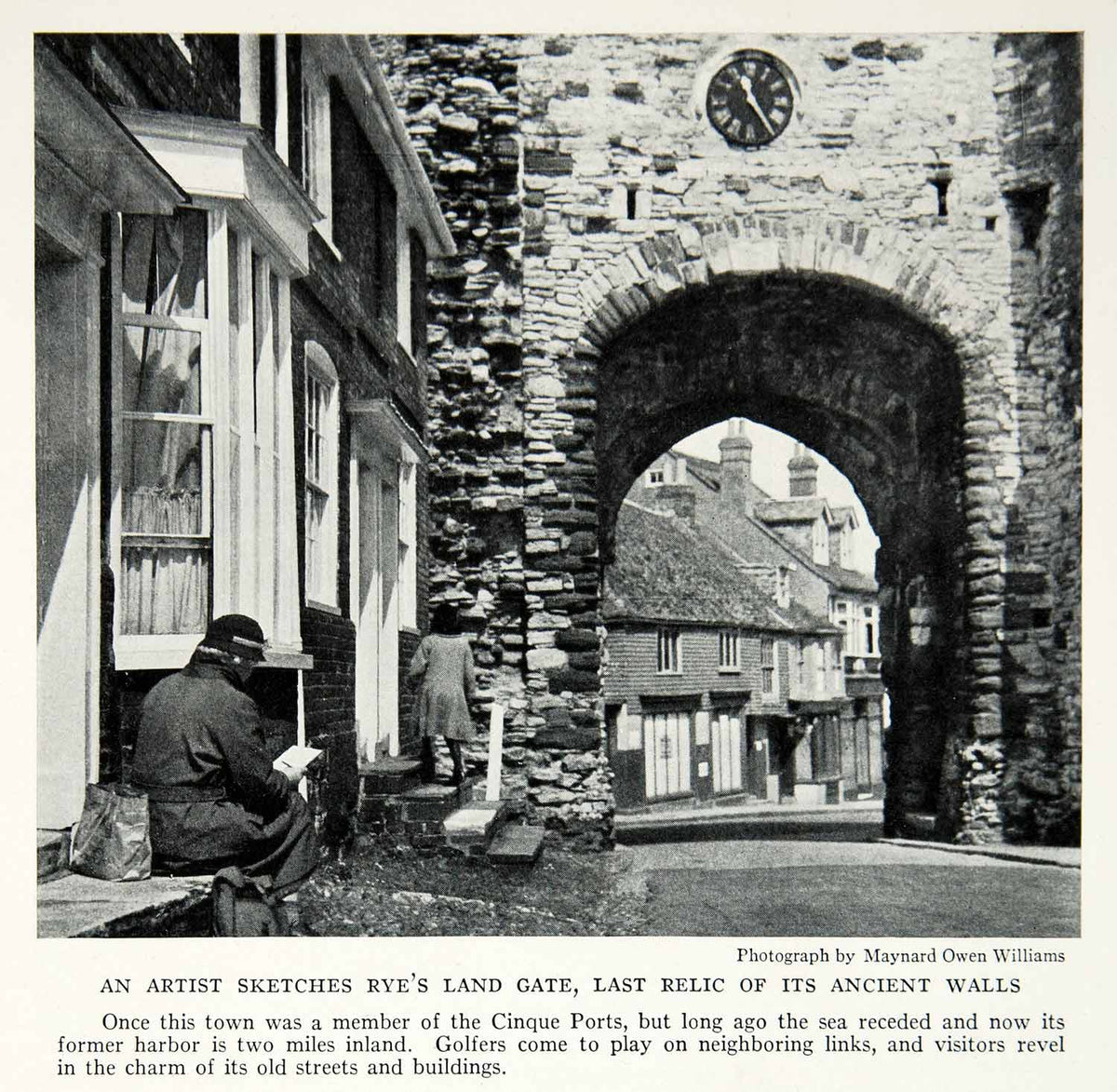 1935 Print Artist Sketch Rye Land Gate Archway Sussex England Cityscap ...