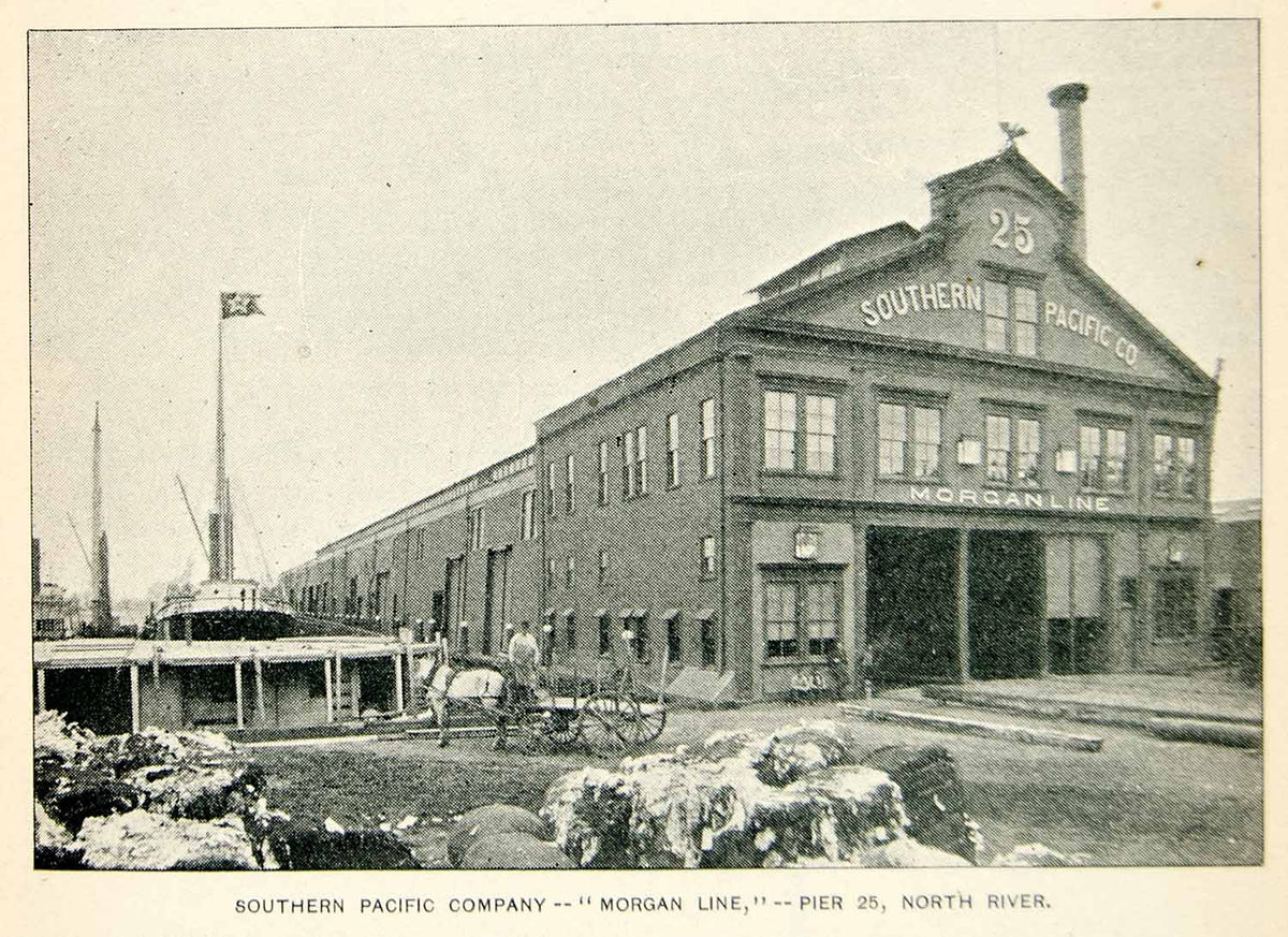 1893 Print Southern Pacific Morgan Steamship Line Building Pier 25 NYC ...