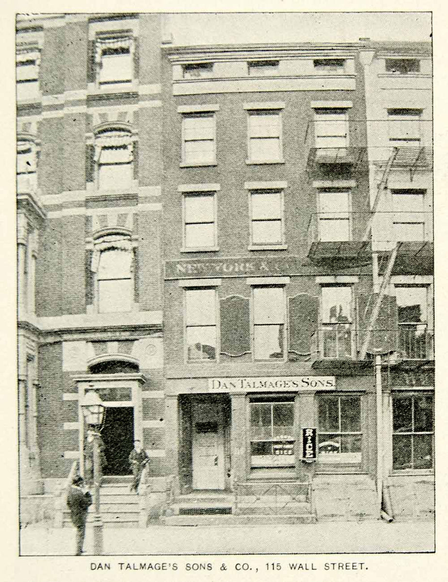 1893 Print Dan Talmage's Sons Office Building 115 Wall Street New York ...