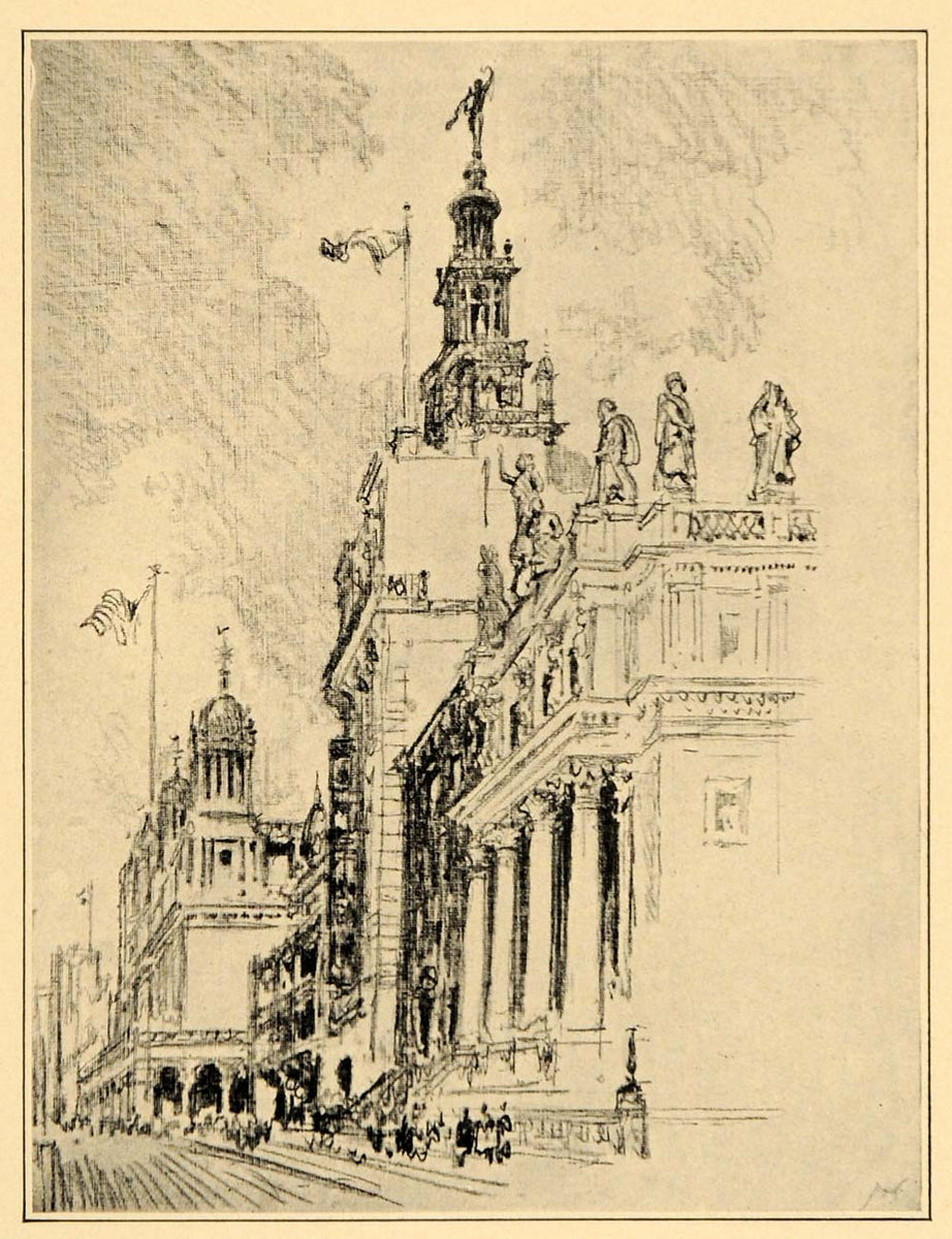 1909 Joseph Pennell Art Madison Avenue NYC New York City Drawing Build ...