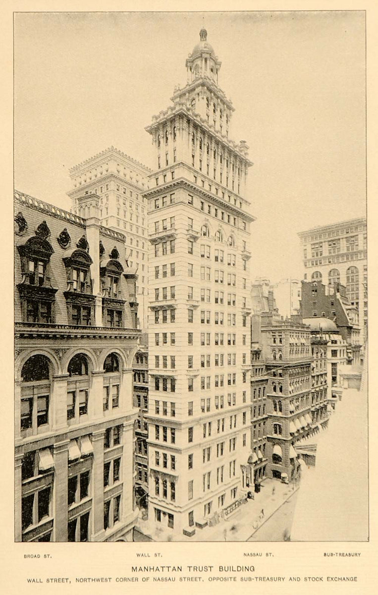 1897 Manhattan Trust Building Wall Street NYC Print - ORIGINAL HISTORI ...
