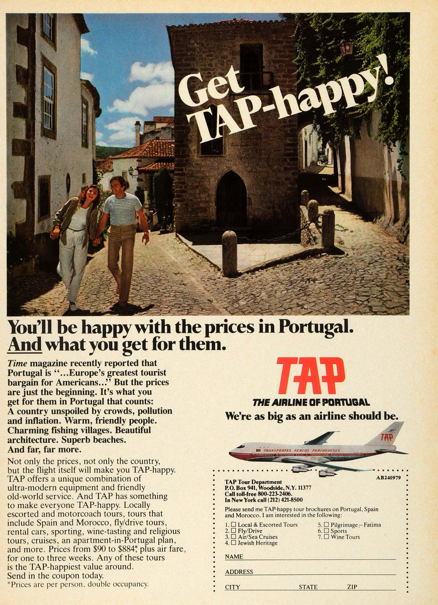 1979 Ad Tap Airline Portugal Europe Architecture Airplane Travel Vacat ...