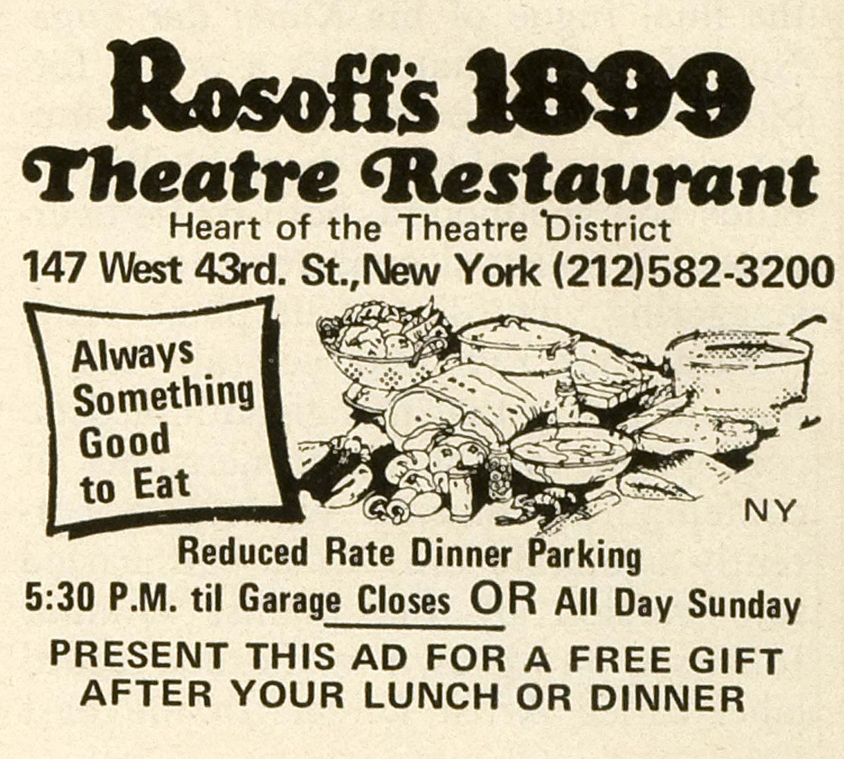 1979 Ad Rosoffs' 1899 Theatre Restaurant Dining 147 West 43rd New York ...