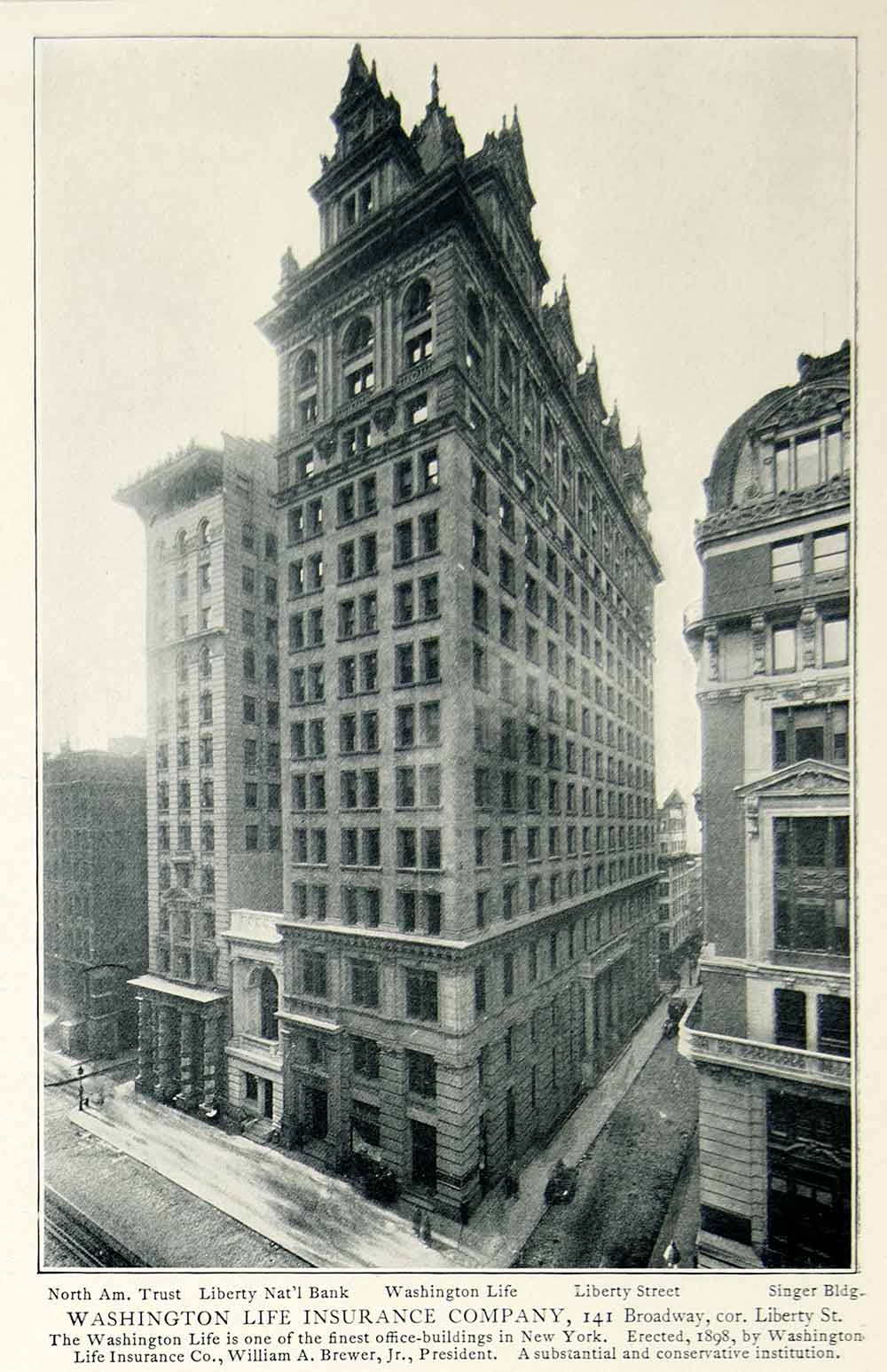 1903 Print Washington Life Insurance 141 Broadway Historic View NYV1 ...