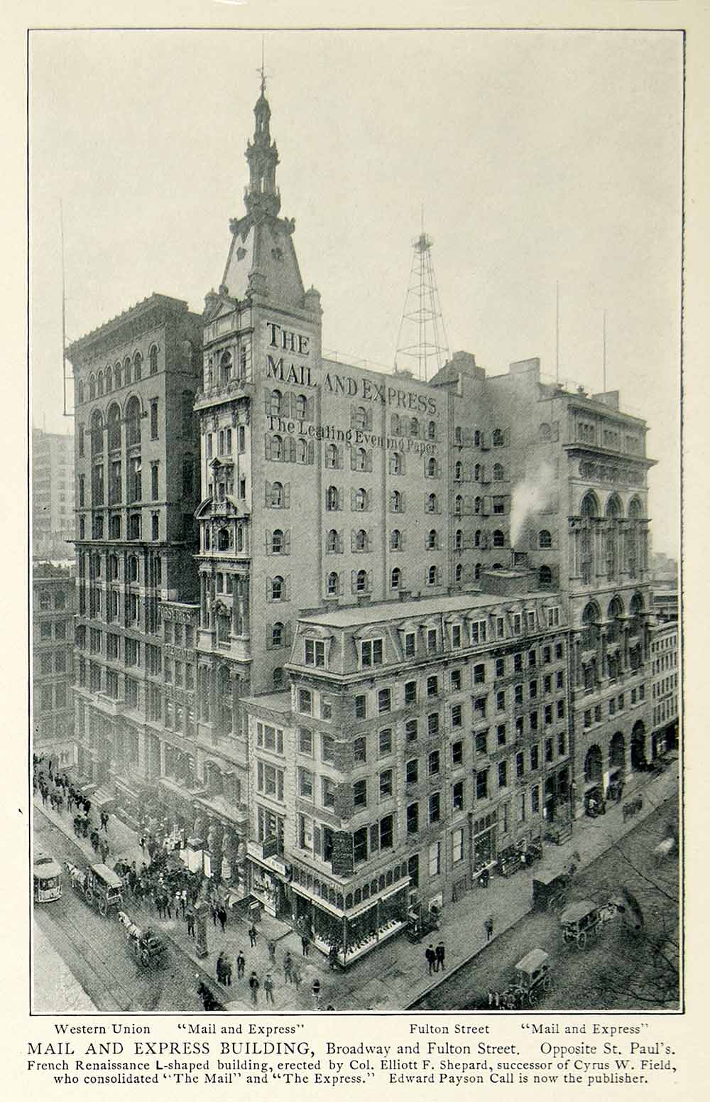 1903 Print Mail Express New York Historical Landmark Street Scene Buil ...