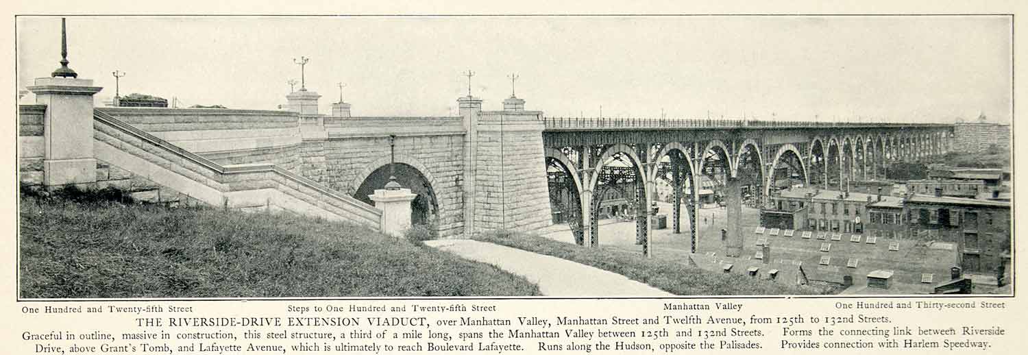 1903 Print Riverside Drive Extension Viaduct Manhattan Valley Historic ...