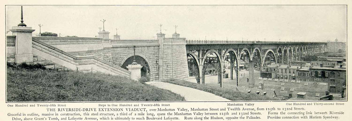 1903 Print Riverside Drive Extension Viaduct Manhattan Valley Historic ...