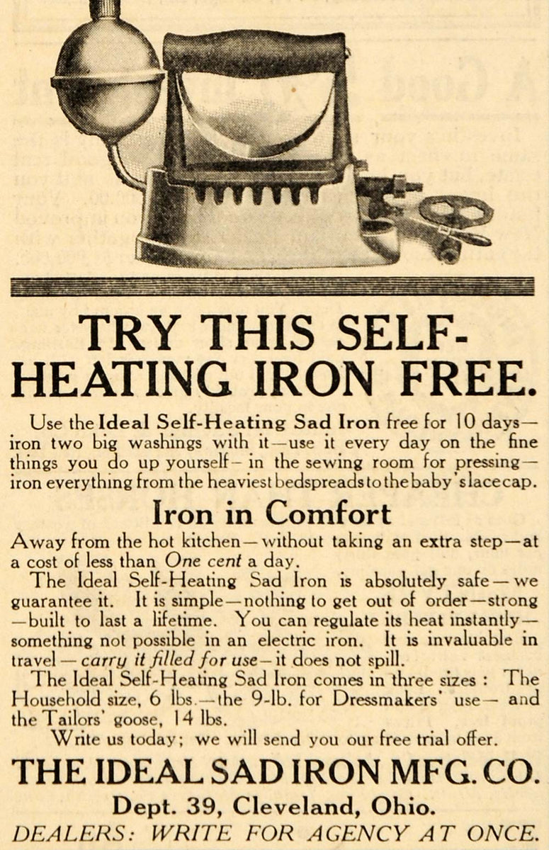 1909 Ad Antique Ideal Sad Iron Ironing Cleveland Ohio - ORIGINAL ADVER ...