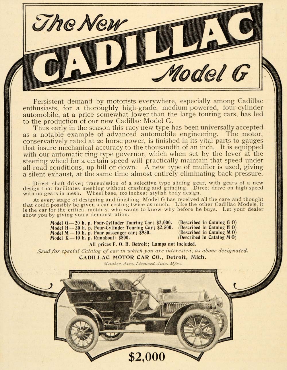 1907 Ad Model G H M Cadillac Motor Car 20 Horse Power - ORIGINAL ADVER ...