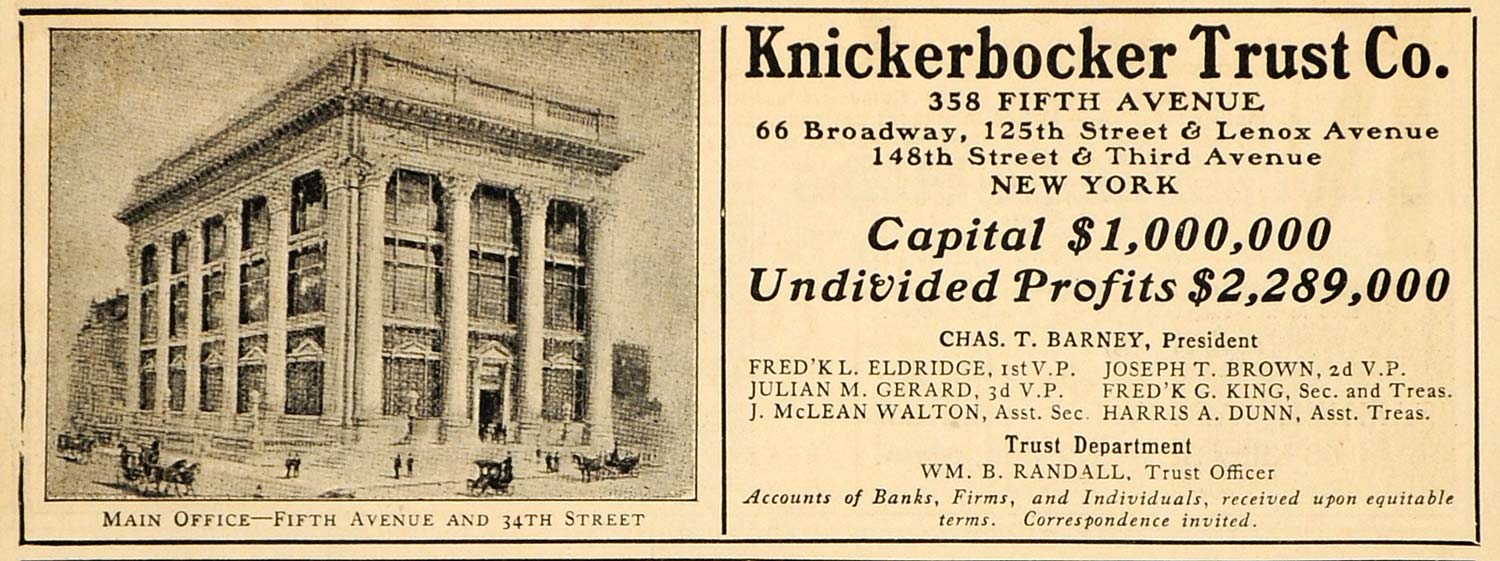 1903 Vintage Ad Knickerbocker Trust Office Building NYC - ORIGINAL OLD ...