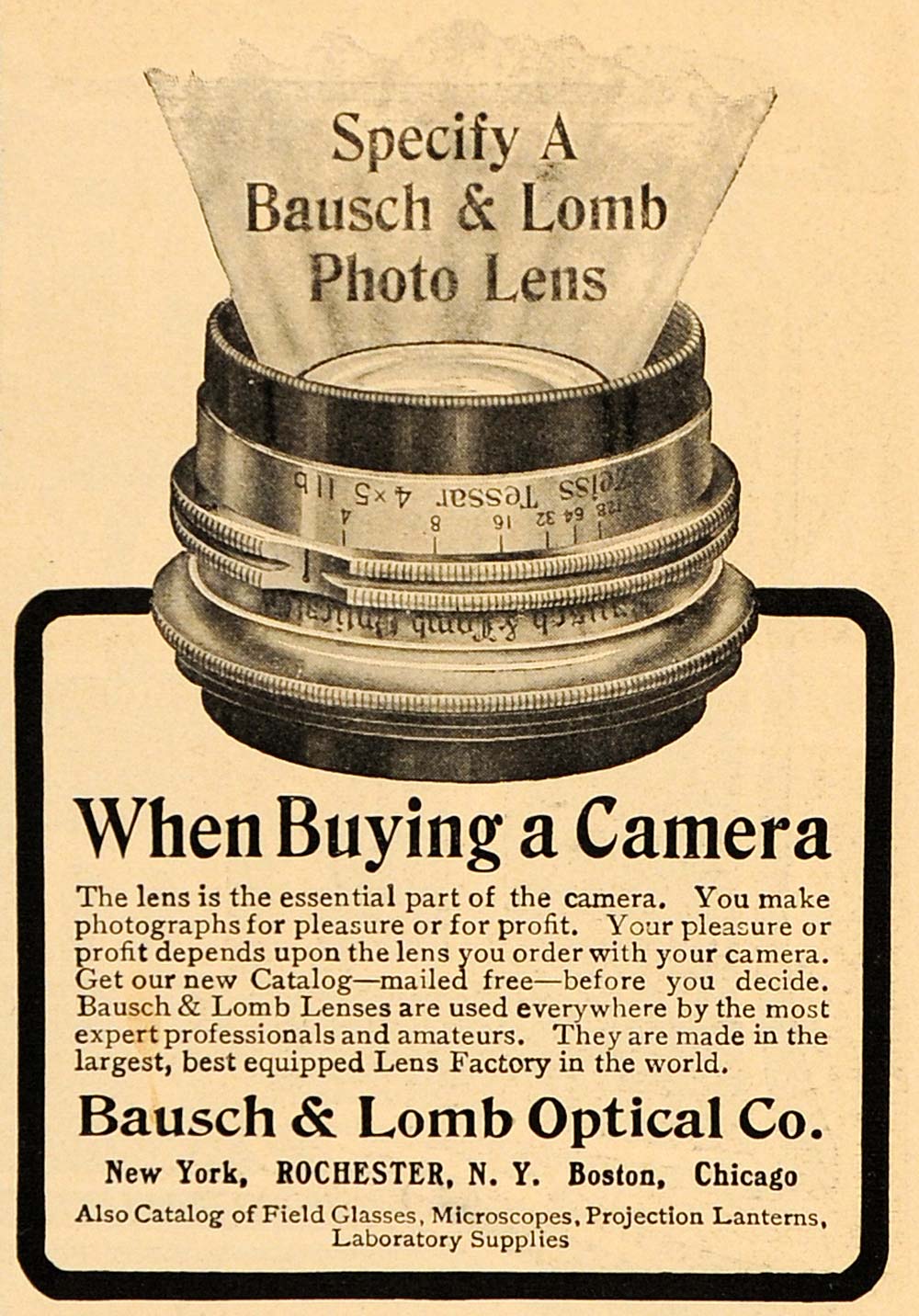 1904 Vintage Ad Bausch & Lomb Camera Photo Lens Optical - ORIGINAL OLD ...