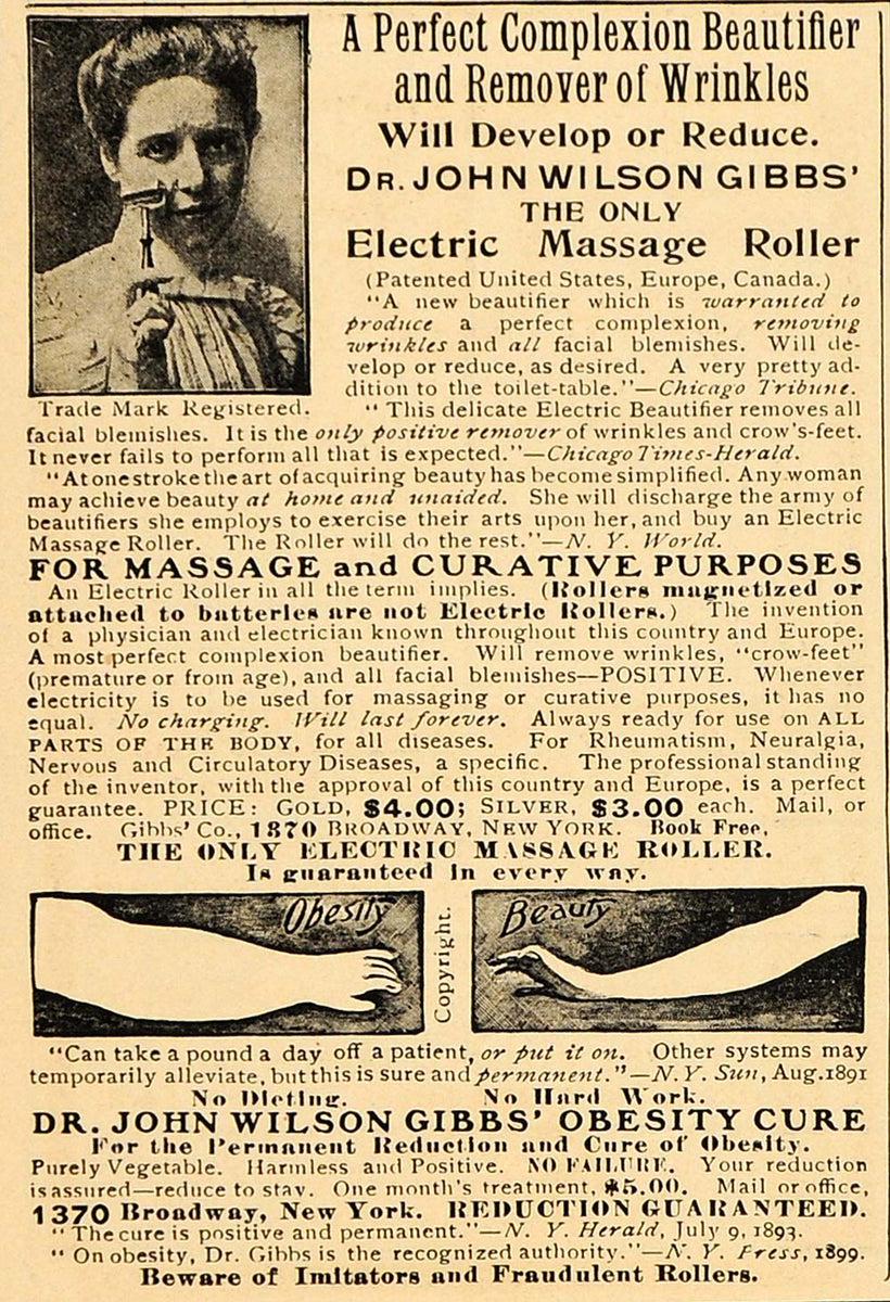 1904 Ad Quackery Ad Gibbs Massage Roller Obesity Cure - ORIGINAL OLD3A ...