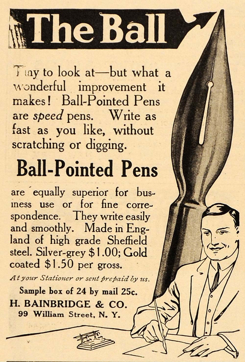 1911 Vintage Ad H. Bainbridge Ball-Pointed Fountain Pen - ORIGINAL OLD ...