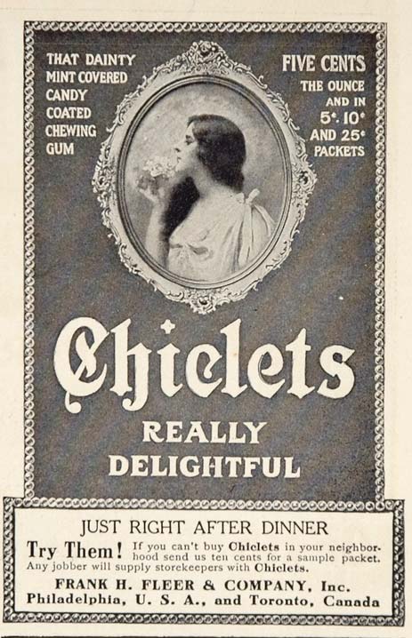 1909 Original Ad Chiclets Chewing Gum Philadelphia Frank Fleer Candy O ...