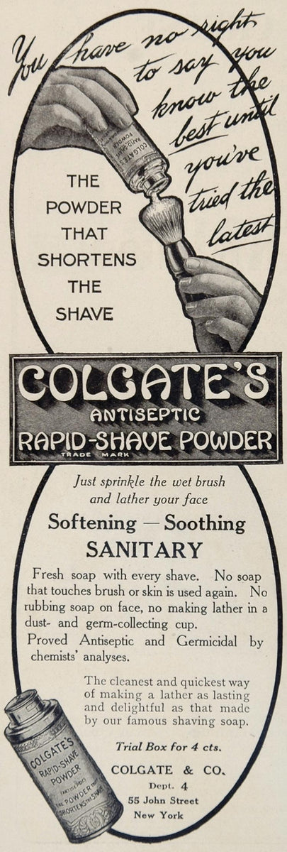 1909 Original Colgate Rapid Shave Powder Shaving Lather - ORIGINAL OLD ...