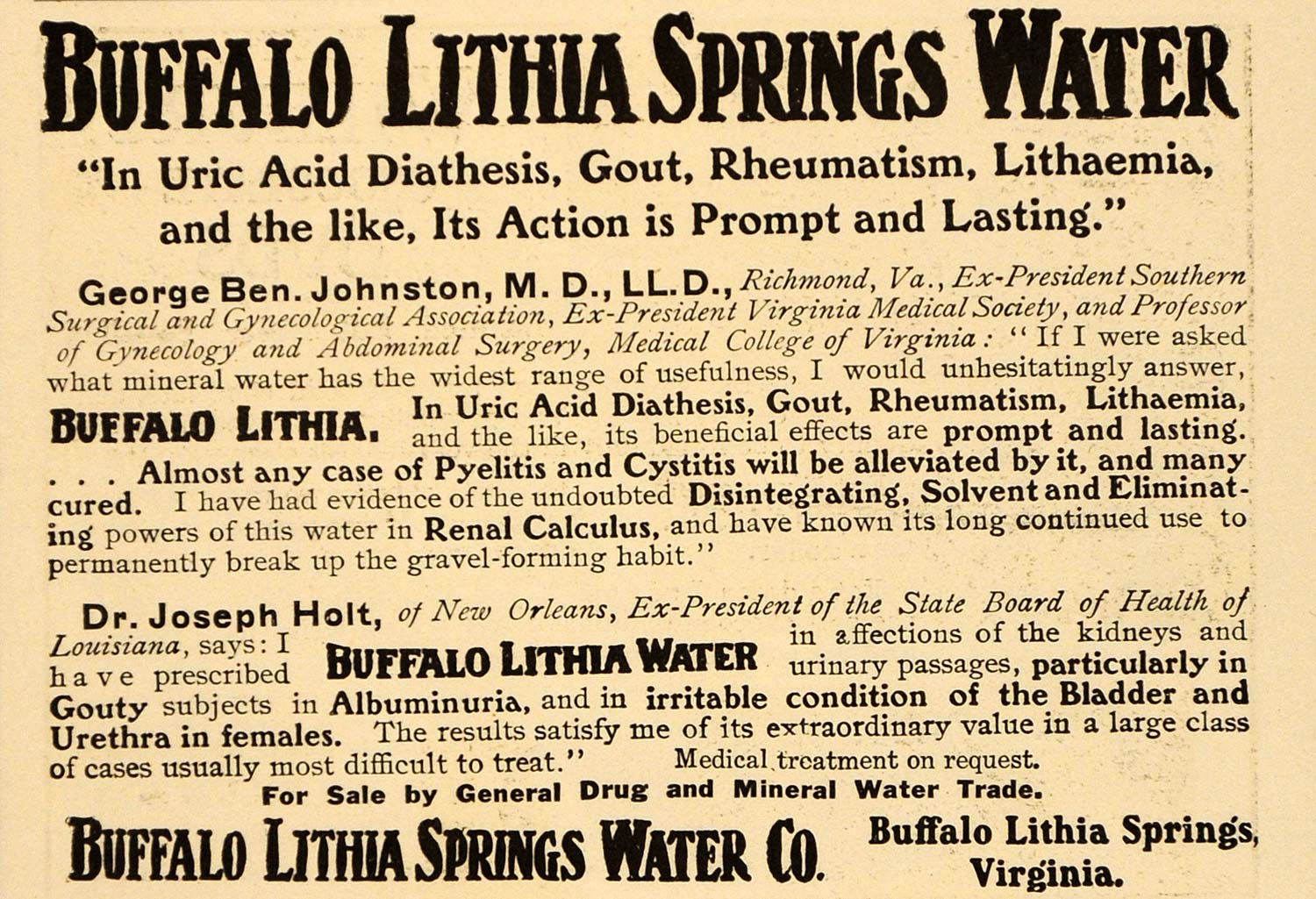 1908 Ad Buffalo Lithia Springs Water Tonic Quackery VA - ORIGINAL OLD4 ...
