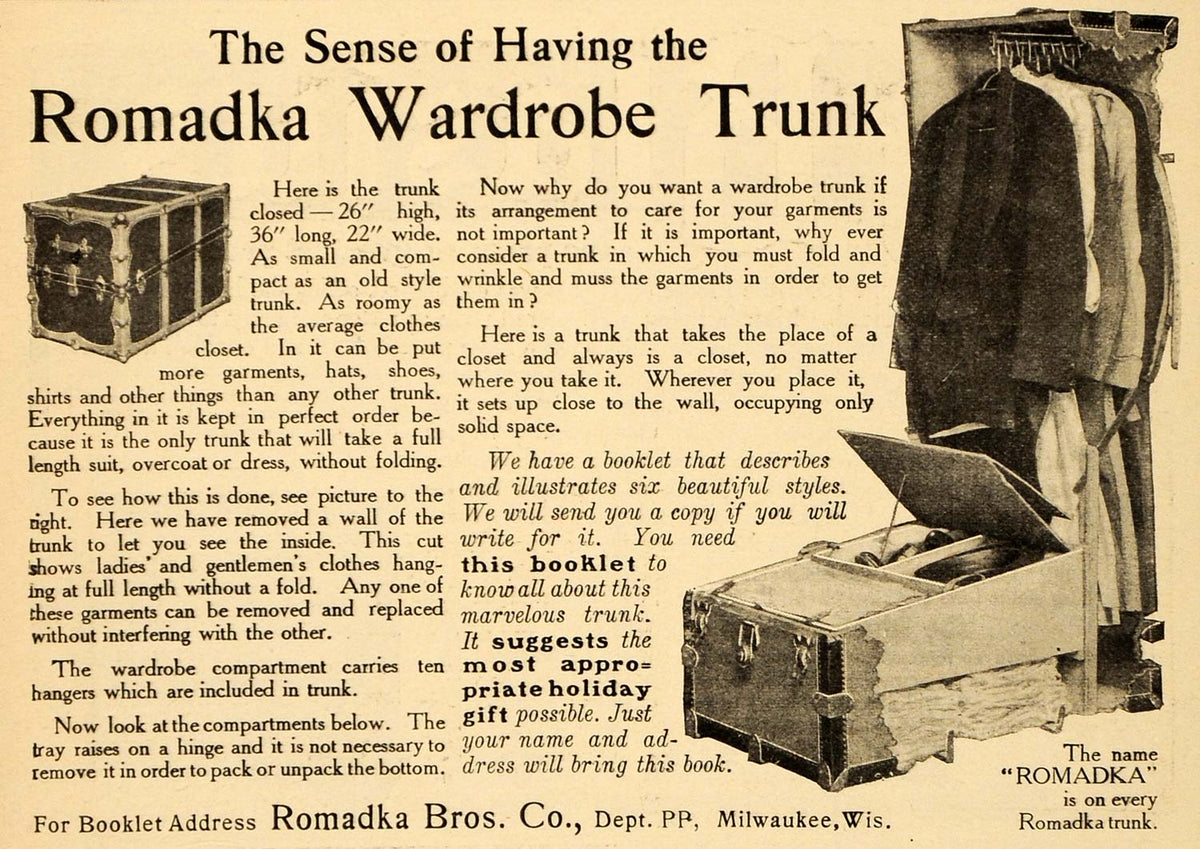 1905 Vintage Ad Romadka Wardrobe Trunk Milwaukee WI Travel Suitcase OL ...
