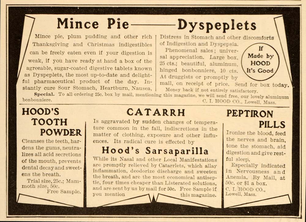 1905 Quackery Ad C. I. Hood Sarsaparilla Pills Tablets - ORIGINAL OLD5 ...