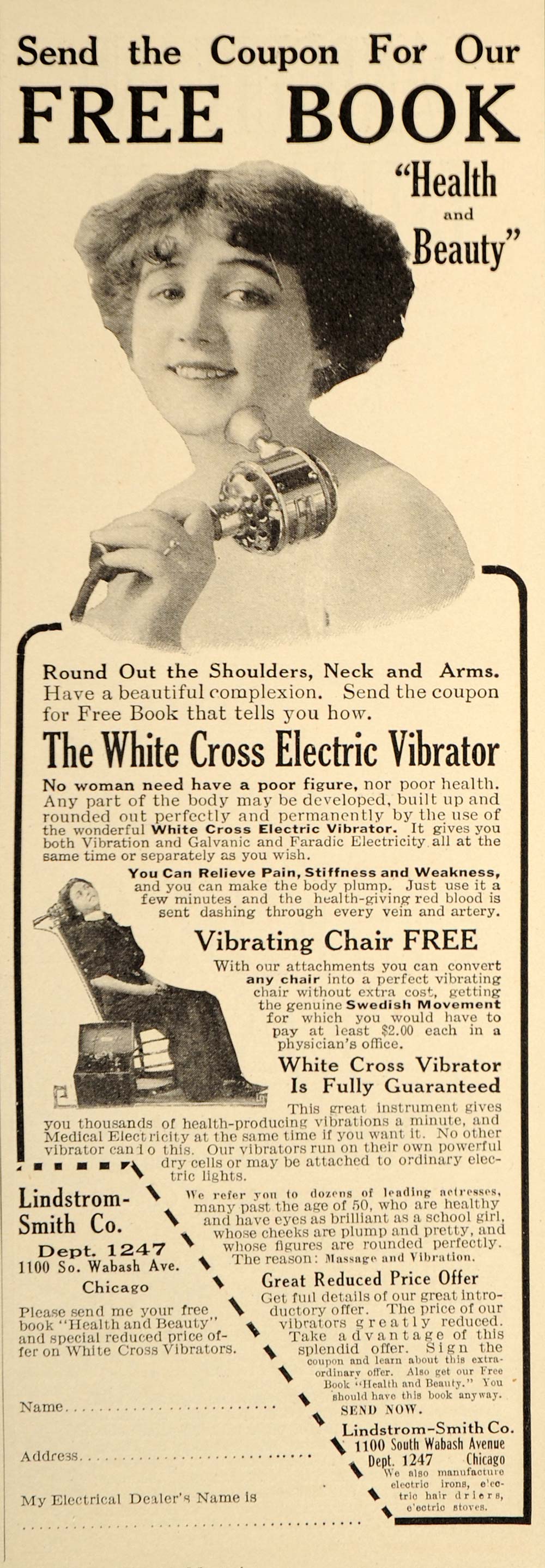 1913 Vintage Quackery Ad White Cross Vibrator Chair - ORIGINAL ADVERTI ...