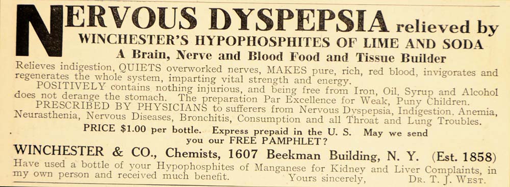 1908 Vintage Quackery Ad Nervous Dyspepsia Tonic Cure - ORIGINAL OLD6 ...
