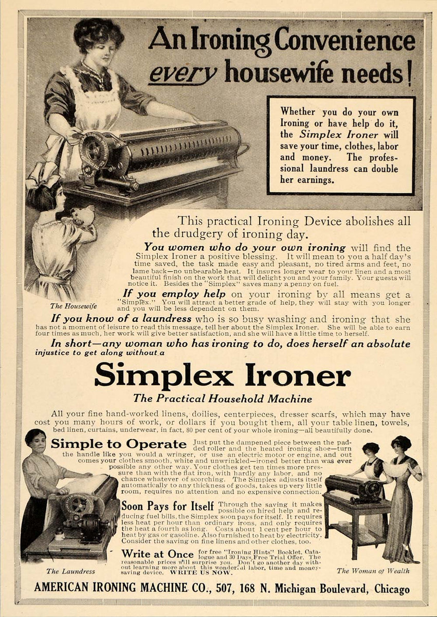 1913 Vintage Ad Simplex Ironer Iron Antique Machine - ORIGINAL ADVERTI ...