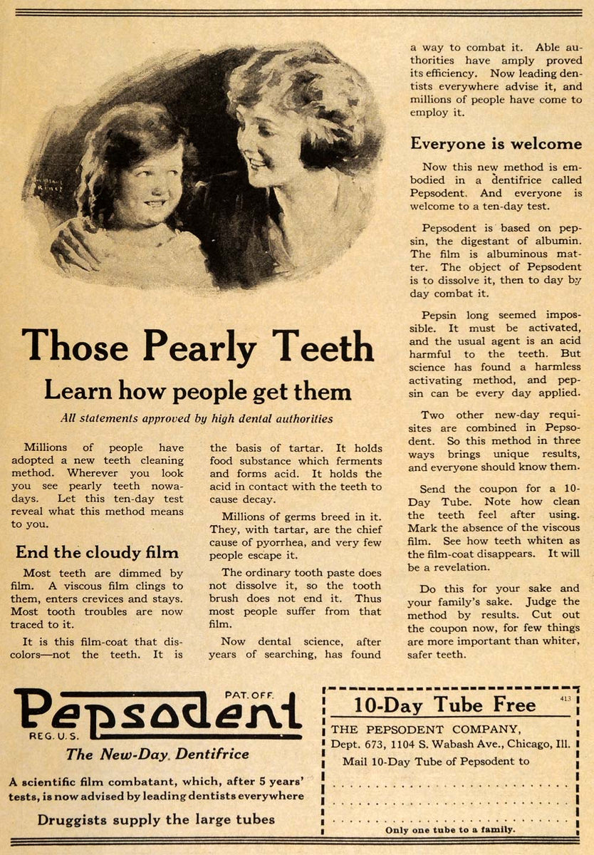 1920 Vintage Ad Pepsodent Toothpaste Dentifrice Teeth - ORIGINAL OLD7 ...
