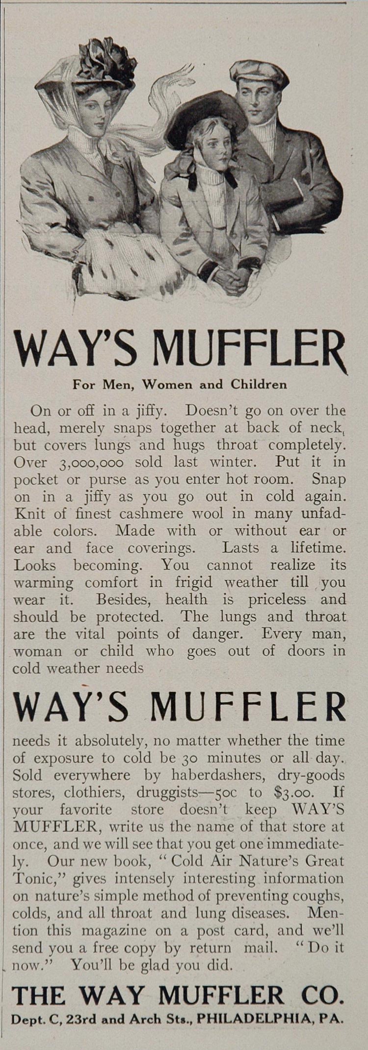 1907 Vintage Ad Way's Muffler Winter Clothing Health - ORIGINAL ADVERT ...