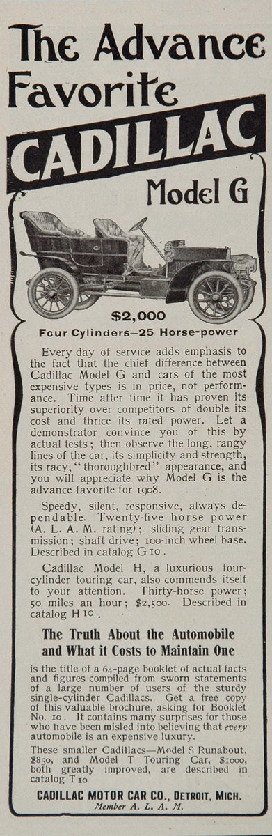 1907 Ad Vintage Cadillac Motor Car Model G Automobile Antique Detroit ...
