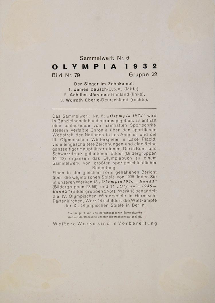 1932 Summer Olympics James Bausch Decathlon Medal Print - ORIGINAL ...