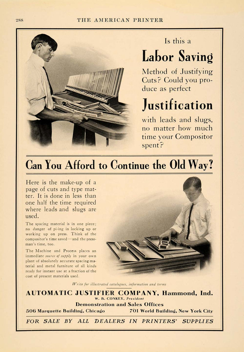 1913 Ad Automatic Justifier Machine Antique Printing - ORIGINAL ADVERT ...