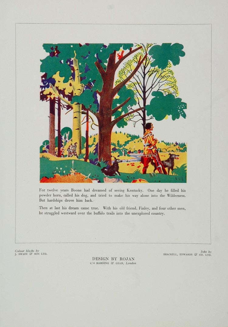 1934 Daniel Boone Book Illustration Rojan Color Print - ORIGINAL ...