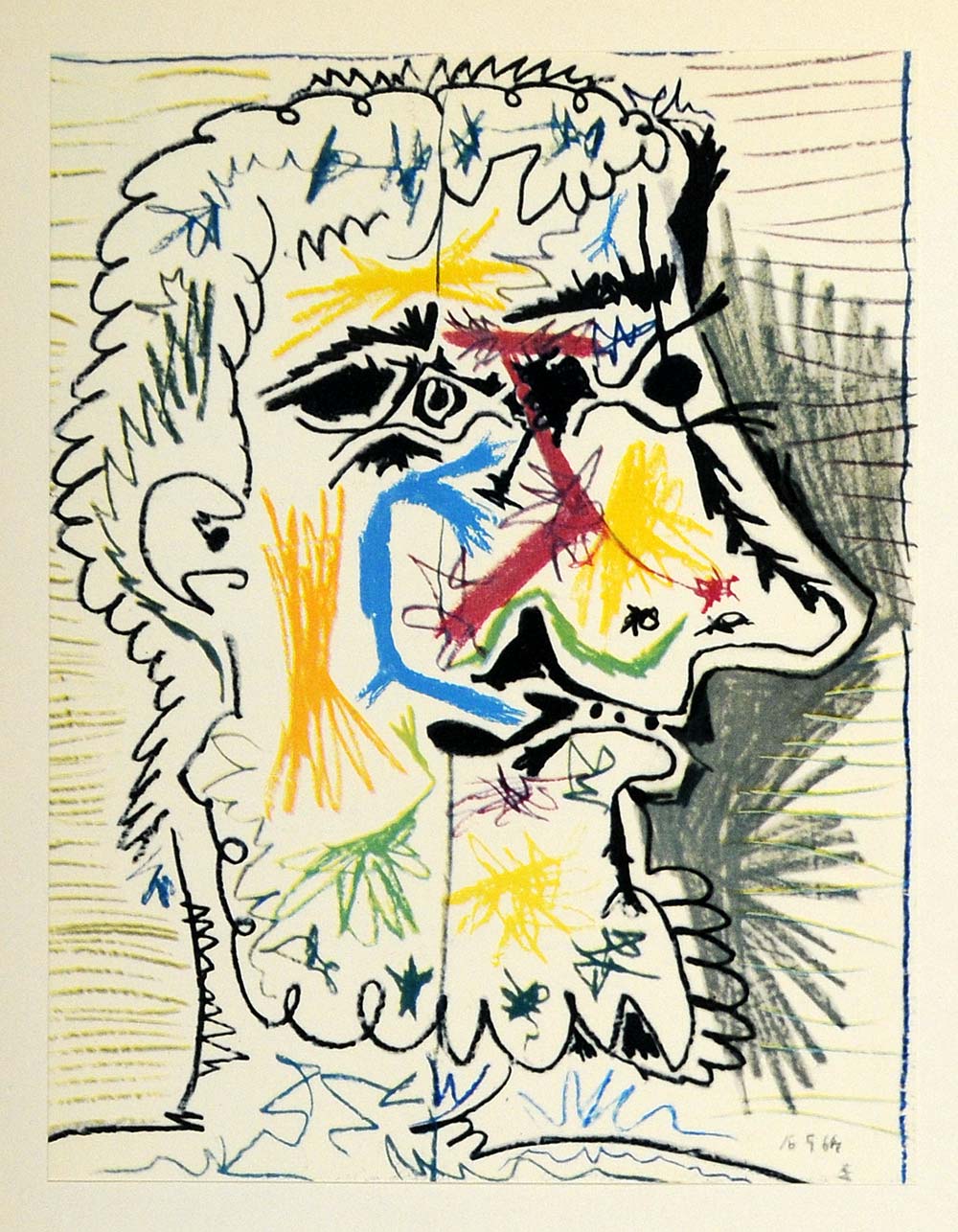 1966 Print Pablo Picasso Sketchy Bearded Man Profile - ORIGINAL ...