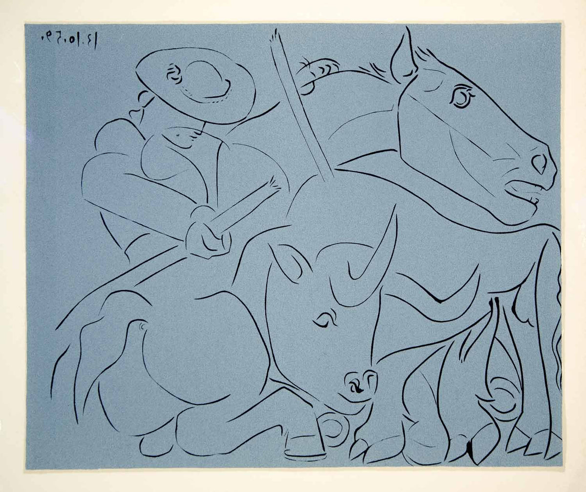 1963 Lithograph Picasso Bullfight Picador Broken Lance Bull Horse Lino ...