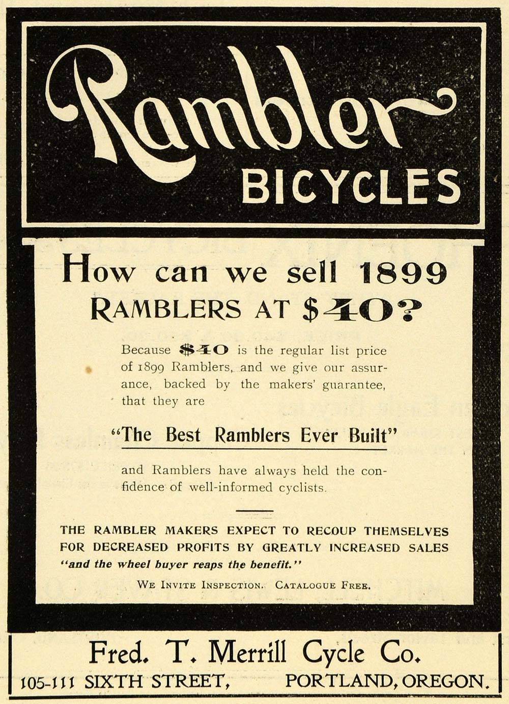1899 Ad Rambler Bicycles Fred Merrill Cycle Bike Biker - ORIGINAL PM2 ...