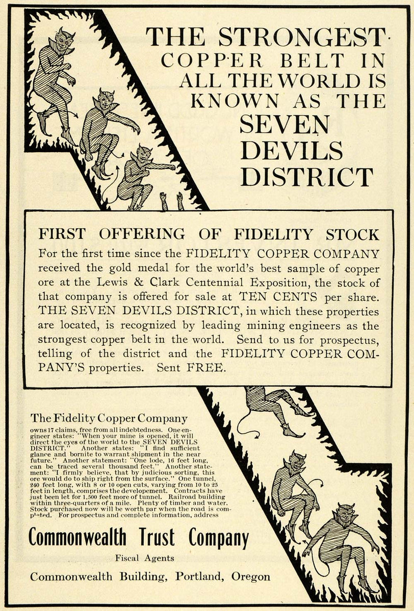 1907 Seven Devils District Fidelity Copper Co. Stocks - ORIGINAL ADVER ...